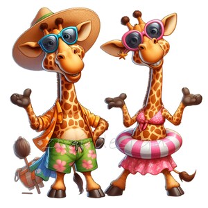 19 Summer Giraffes PNG Clipart, Cute Beach Giraffe Couple in Vacation ...