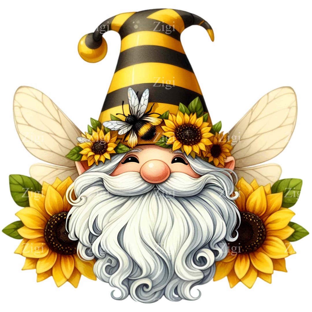 12 Bee Gnome PNG Clipart, Gnome With Sunflowers Digital Art, Cute Gnome ...