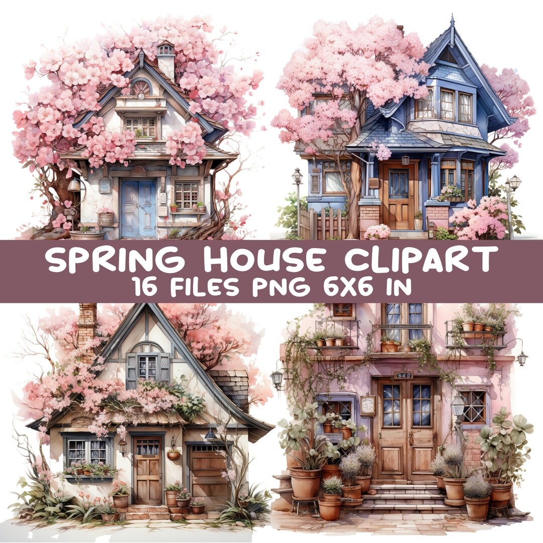 Spring House Clipart Bundle 16 Watercolor PNG Boho Rustic - Etsy