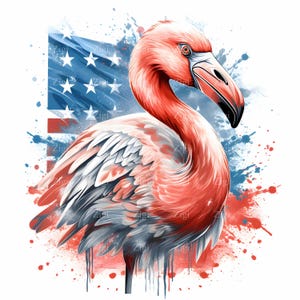 18 JPEG Patriotic Flamingo Clipart – Red White Blue JPG – July 4th Bird ...
