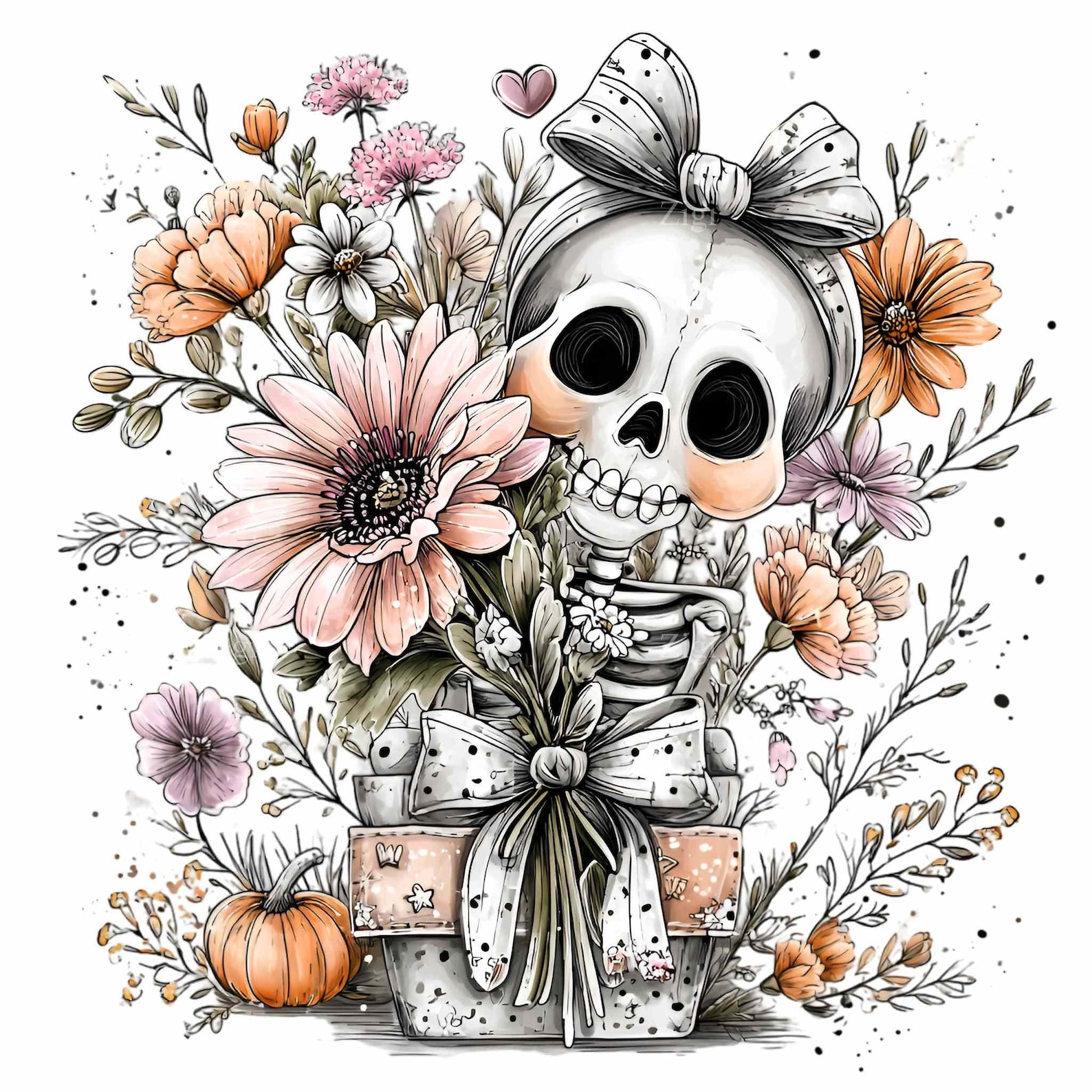 12 PNG Floral Bouquet – Cute Skeleton PNG Clipart – Funny Halloween ...