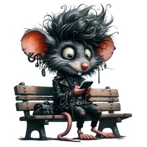 Gothic Mouse With Phone Clipart, 12 PNG Comics Funny Animal Lovers Gift ...