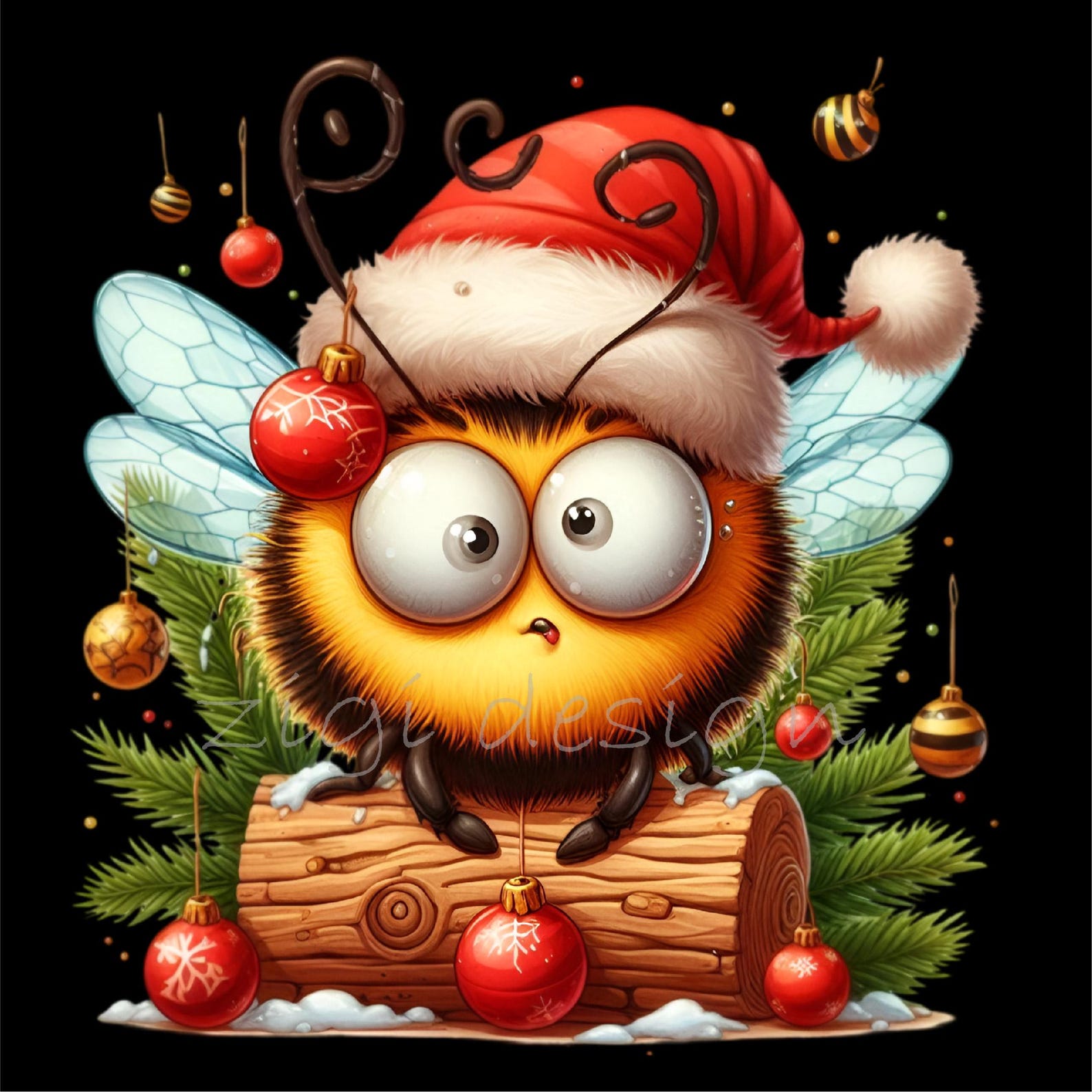 12 Christmas Bee PNG Clipart, Cute Bumblebee With Santa Hat and ...
