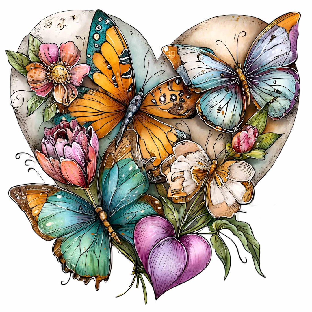 15 PNG Butterfly Heart Clipart - Colorful Butterflies and Flowers PNG ...