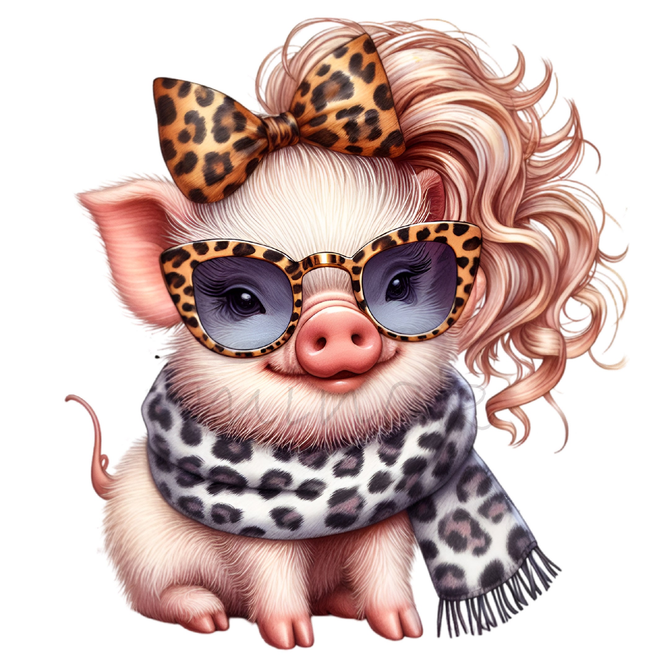 12 PNG Pig Messy Bun Leopard Print Clipart, Farm Animal Sublimation - Etsy