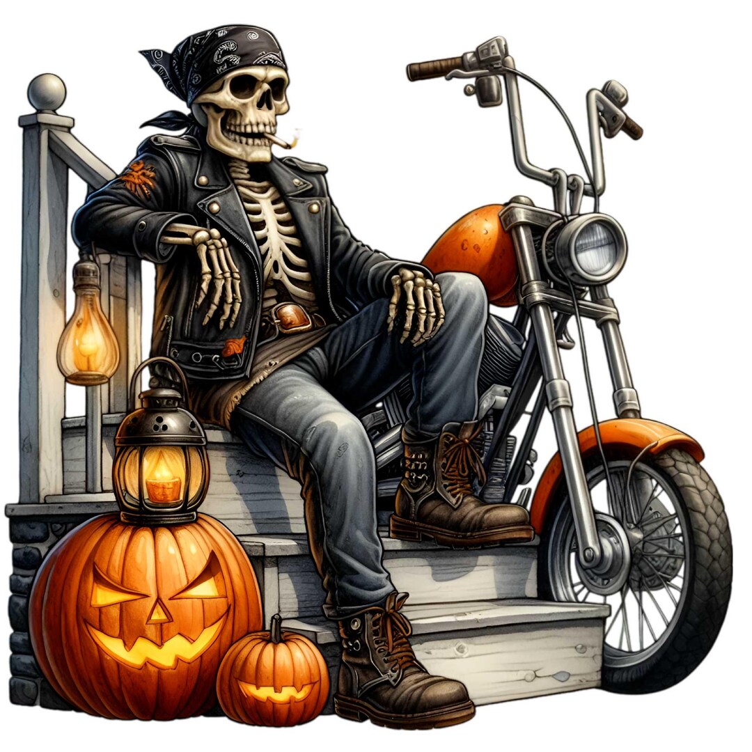 10 Halloween Skeleton Biker PNG, Spooky Motorcycle Skeleton Clipart ...