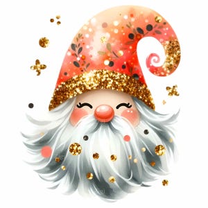 14 Colorful Glitter Gnome PNG Clipart, Cute Festive Gnome With Gold ...