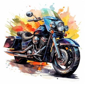 Motorcycle Clipart Digital Papers 23 JPG Watercolor Motorbike Themed ...