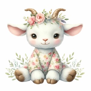 12 Floral Goat PNG Clipart Cute Goat With Flower Crown and Botanical ...