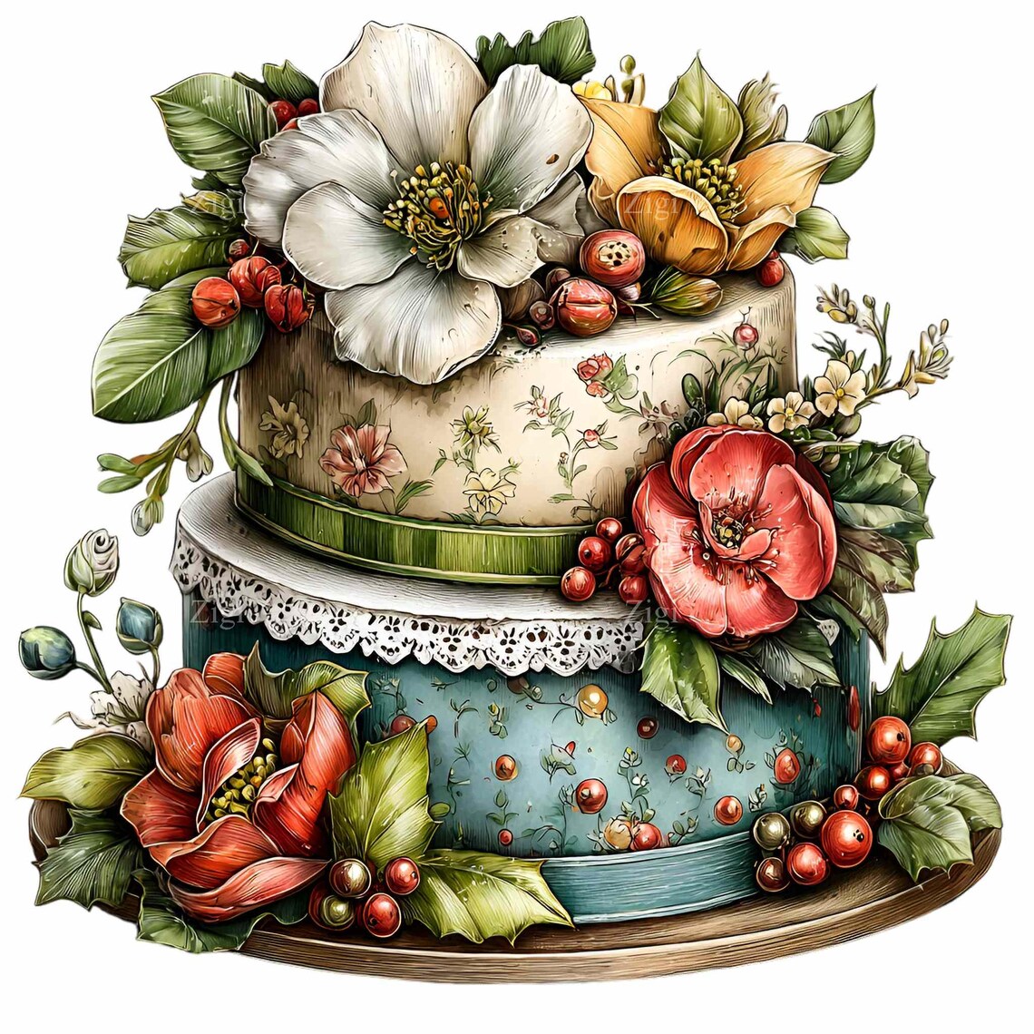 10 PNG Autumn Harvest Cake Clipart, Floral Bakery Illustration, Fall ...