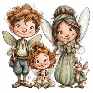 15 PNG Garden Fairy Family Clipart, Rustic Forest Trio Vintage Fantasy ...