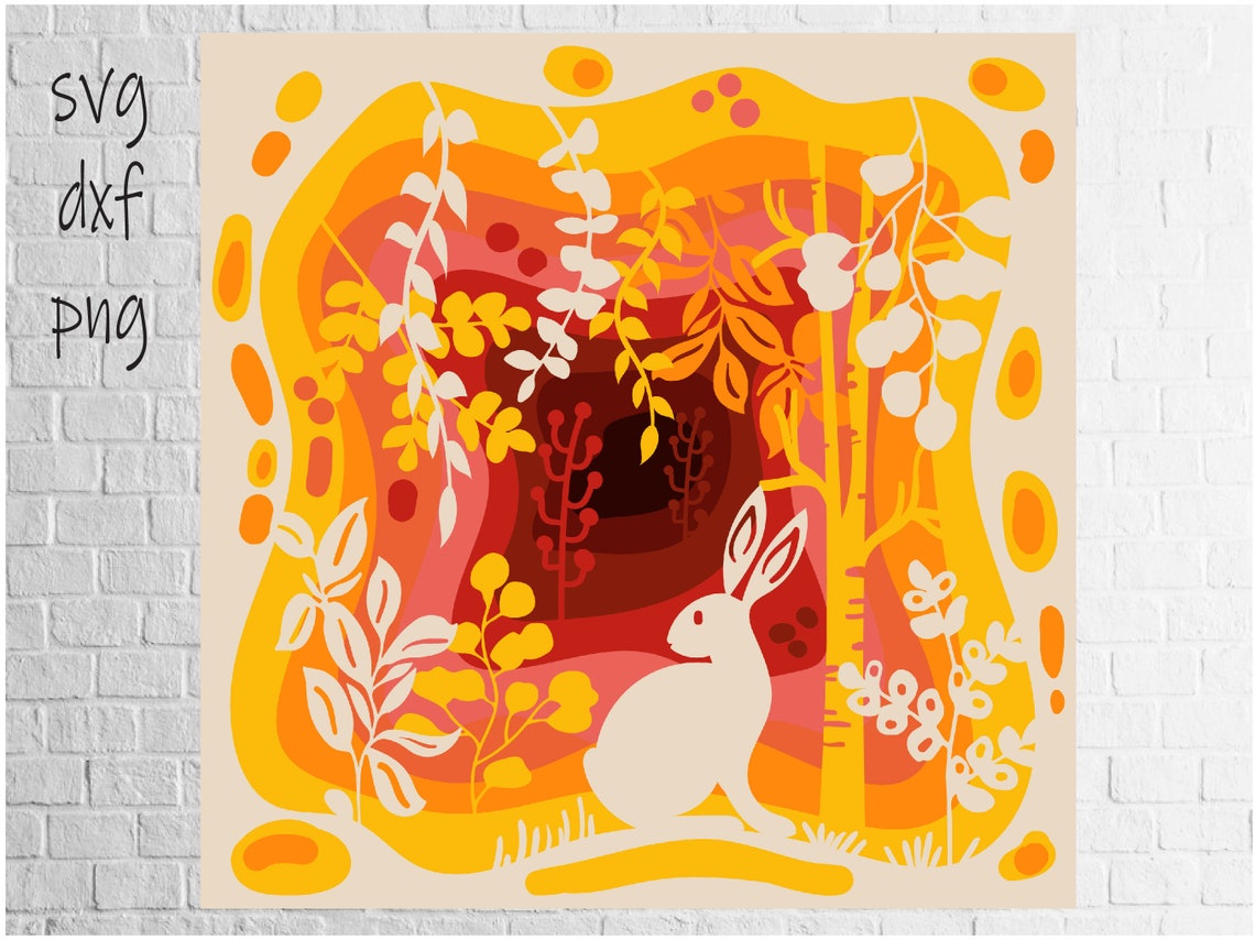 Rabbit Shadowbox 3D Paper Cut Template Hare Forest Nature - Etsy
