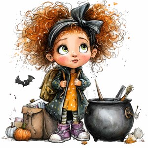 16 PNG Witch Girl Clipart – Cauldron Potion Halloween PNG – Cute ...