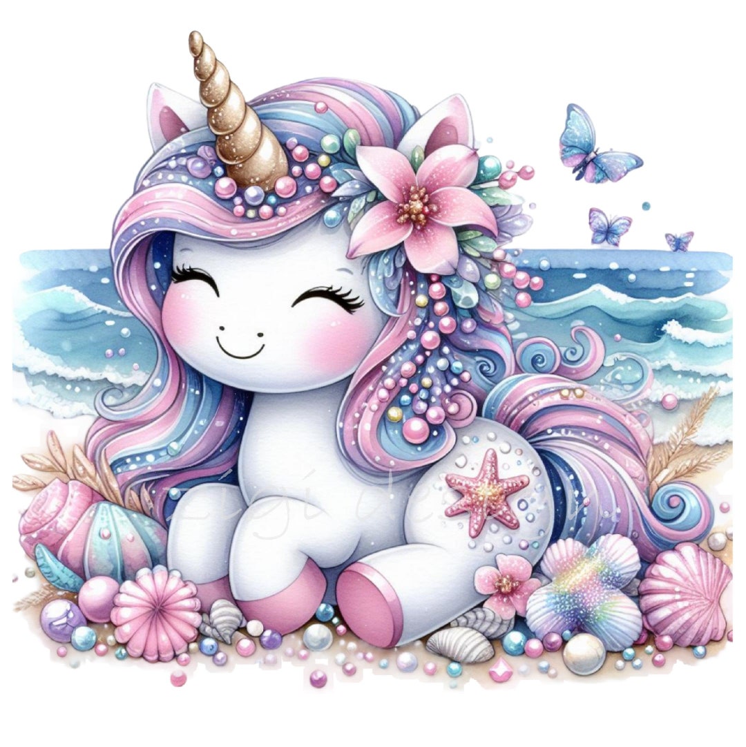 Unicorn Beach Clipart 10 PNG Cute Summer Unicorn Graphics Digital ...