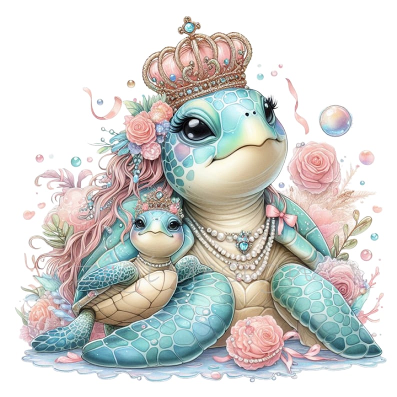 10 PNG Sea Turtle Princess Clipart, Baby Turtle Pearls Flowers ...