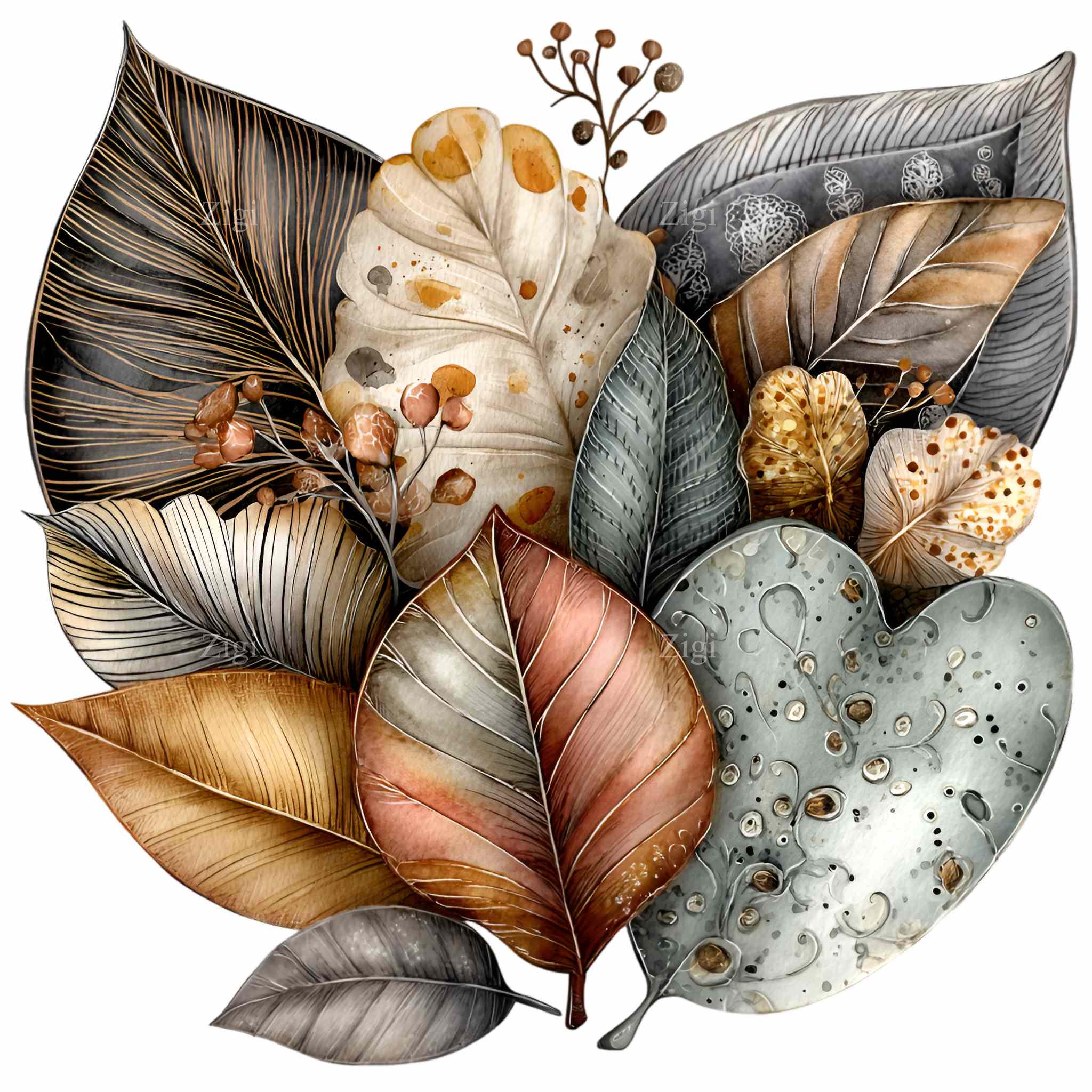 15 PNG Neutral Leaves Heart Clipart – Botanical PNG – Digital Download ...