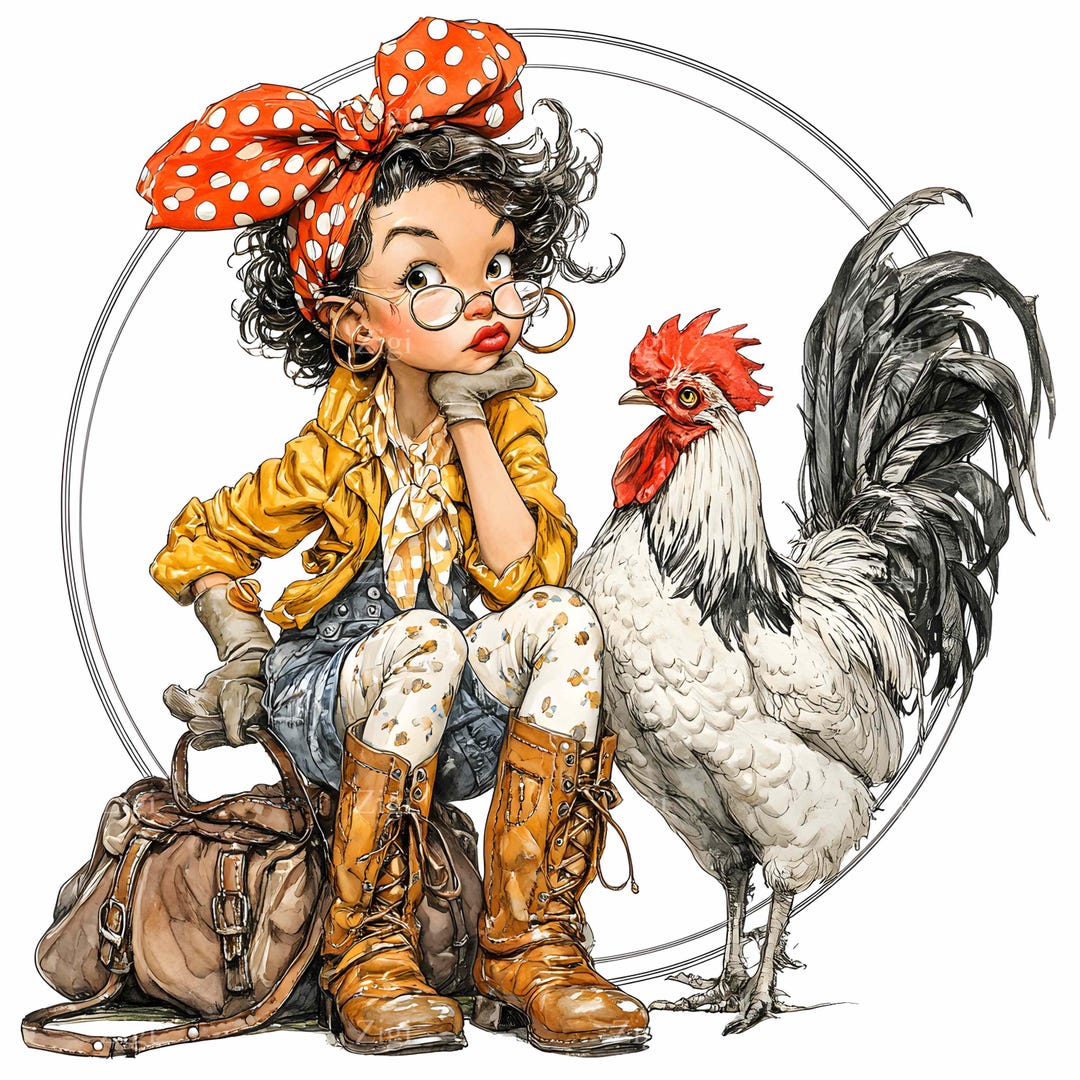 16 JPEG Rustic Child With Rooster – Cute JPG Clipart – Whimsical Animal ...