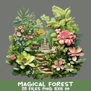 Magical Forest Clipart Set, Enchanted Woodland PNG, Fantasy Garden ...
