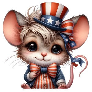 15 Patriotic Mouse PNG Clipart, Cute Mouse in Costume Holding Flag ...