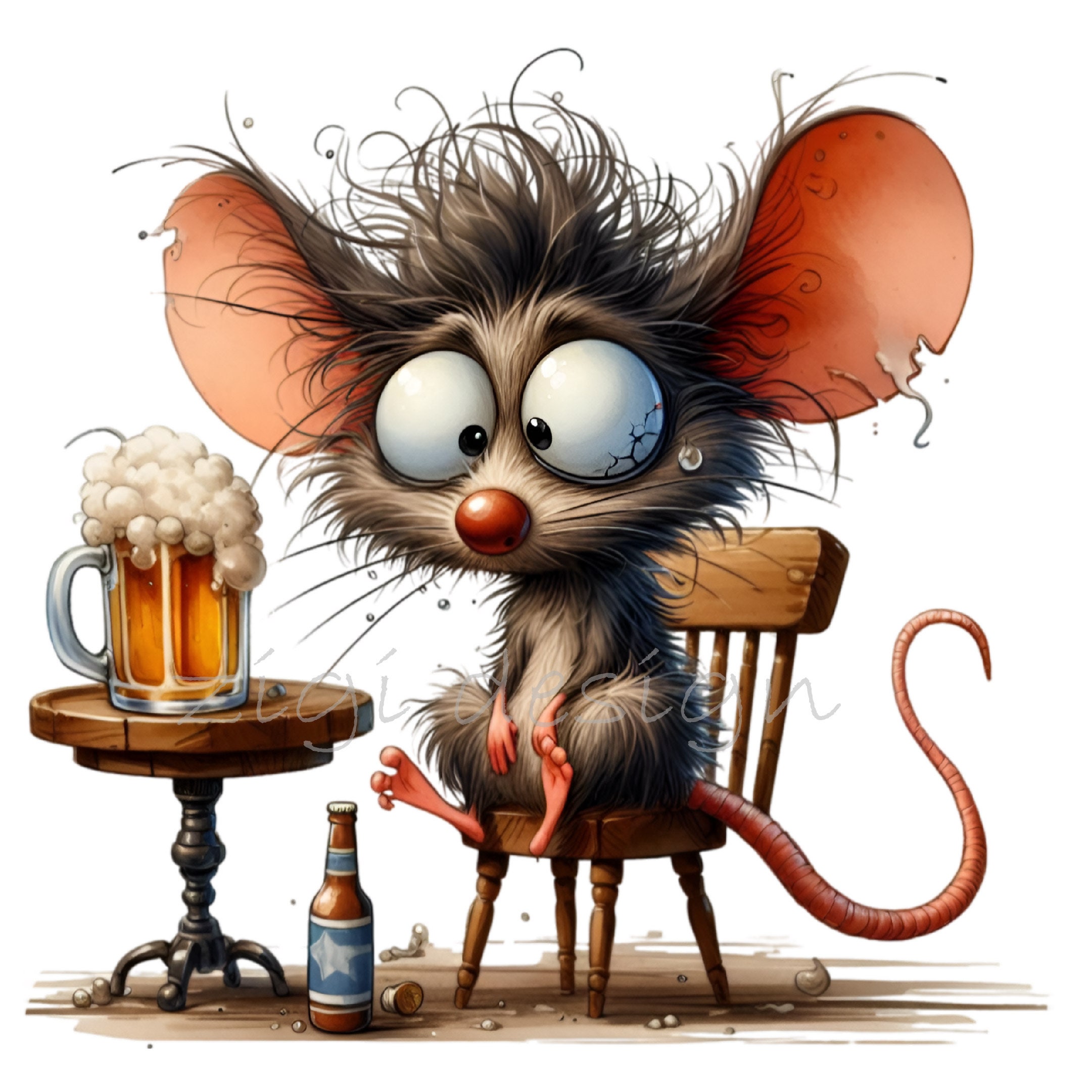 12 PNG Funny Drunk Mouse Clipart – Cartoon Bar Animal Illustration ...