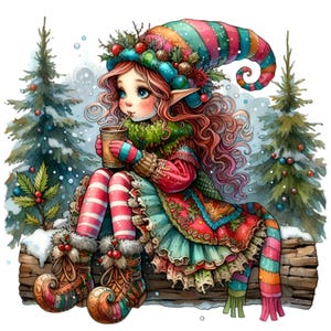 Forest Elf Clipart, 15 Cute Elf With Hot Cocoa PNG, Holiday Elf ...