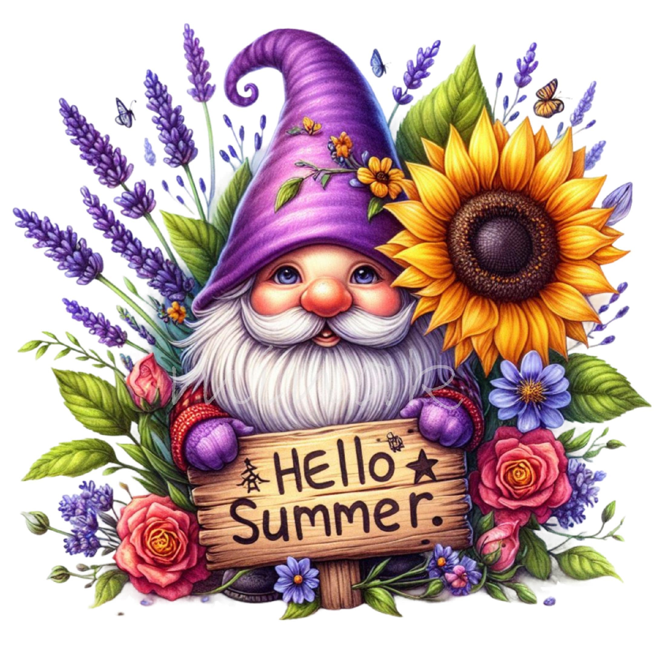 10 PNG Hello Summer Gnome Clipart – Gnome With Sunflower, Lavender ...