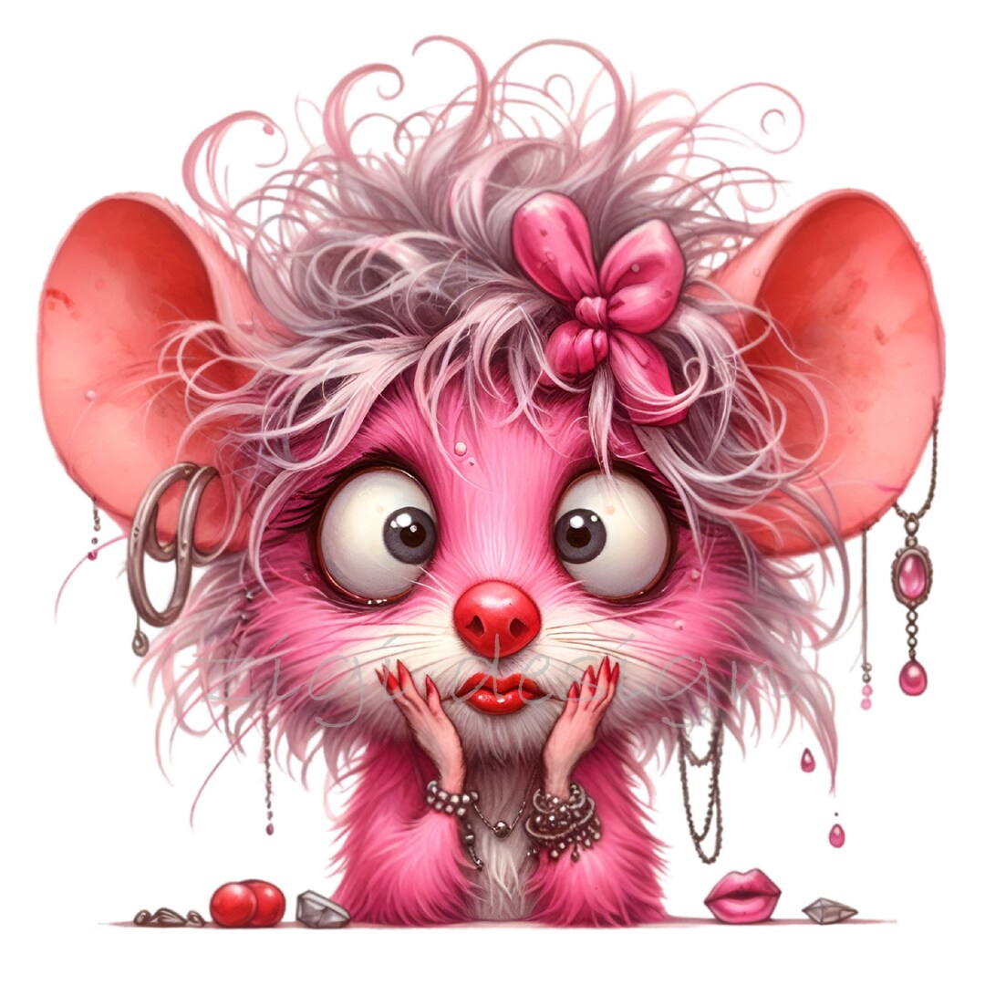 15 Glamorous Mouse Clipart PNG, Pink Mouse With Jewelry and Bow ...