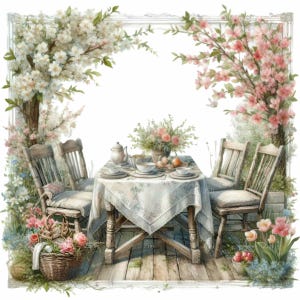Rustic Tea Table With Flowers PNG Clipart, 10 Vintage Garden Tea Party ...