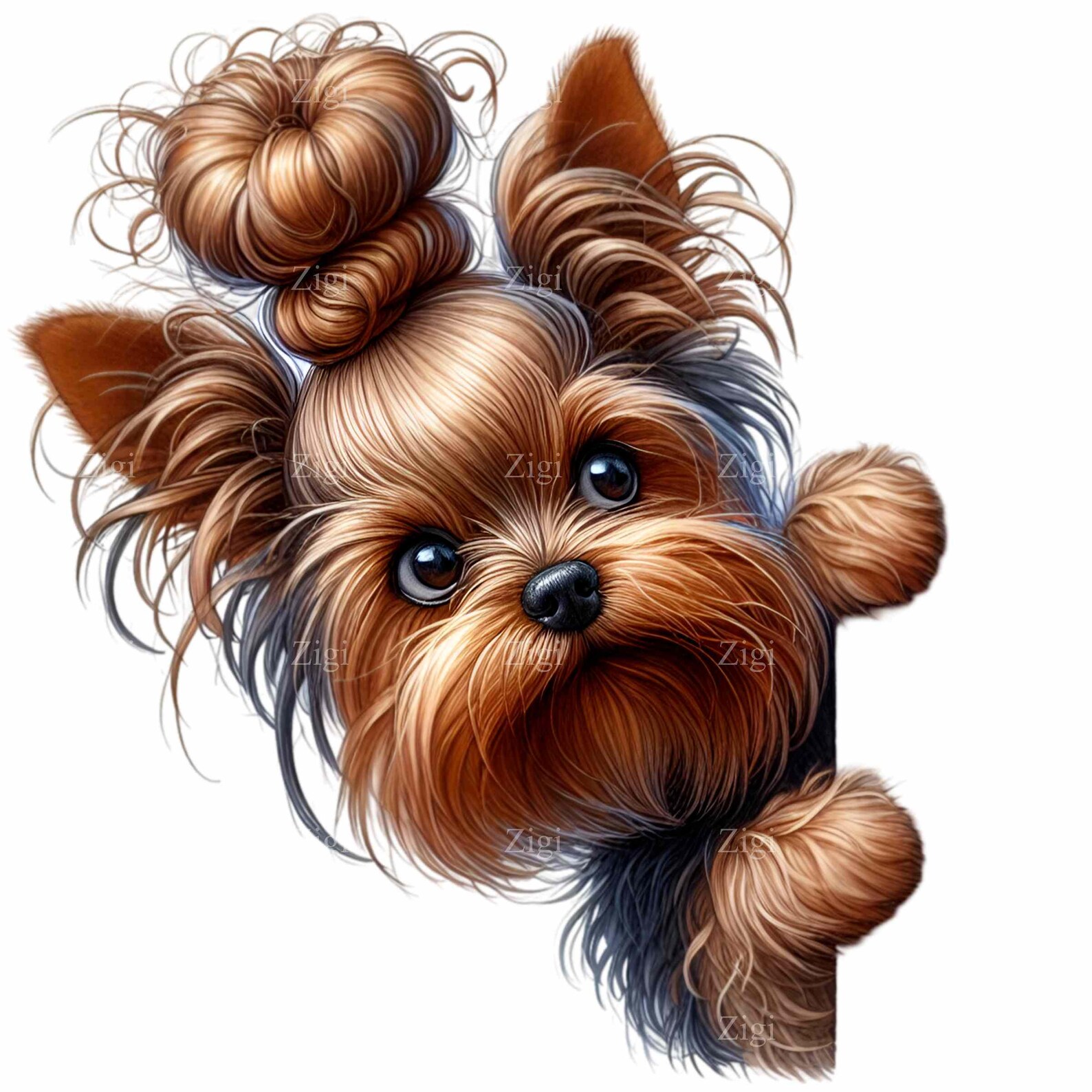12 Cute Yorkshire Terrier Peeking PNG Clipart, Whimsical Yorkie With ...