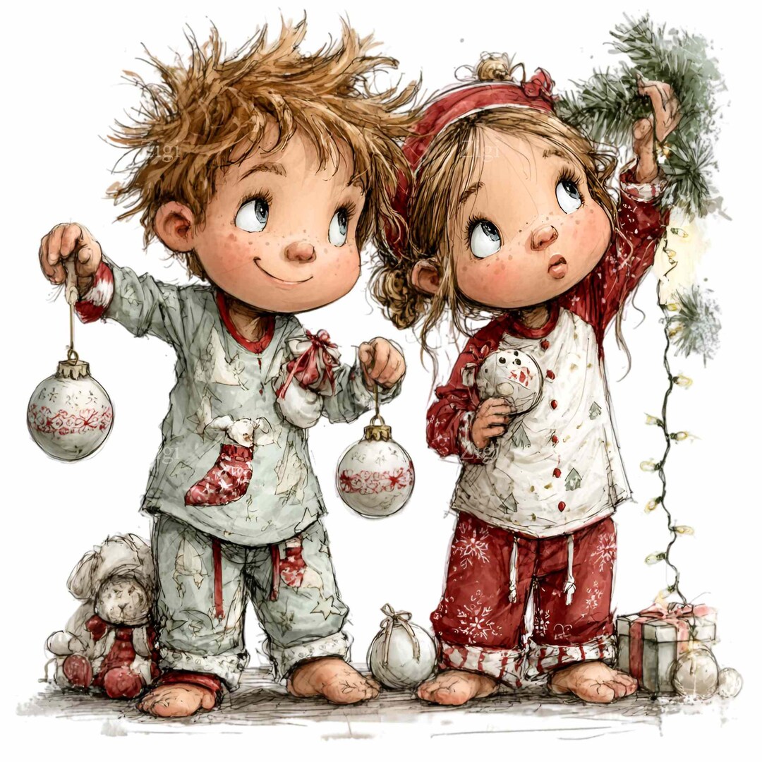 15 PNG Holiday Kids Clipart – Cute Children Decorating Tree – Christmas ...