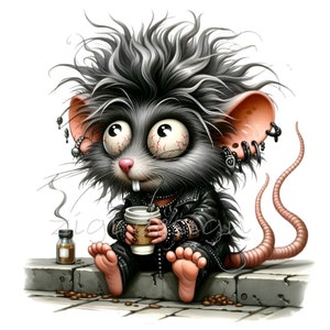 Gothic Mouse With Coffee Clipart, 12 PNG Comics Funny Street Animal ...