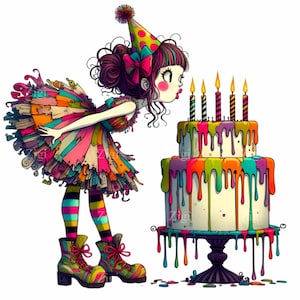 Birthday Girl Clipart PNG, 15 Colorful Party Dress and Cake ...