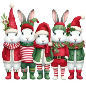10 PNG Holiday Bunnies – Christmas Rabbit Clipart – Cute PNG for Cards ...