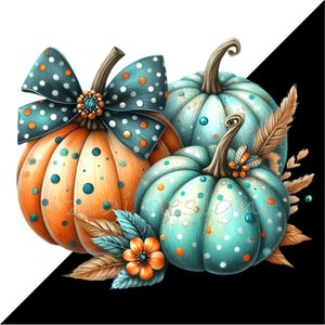 Elegant Fall Pumpkin Clipart PNG - 14 Intricate Turquoise and Orange ...