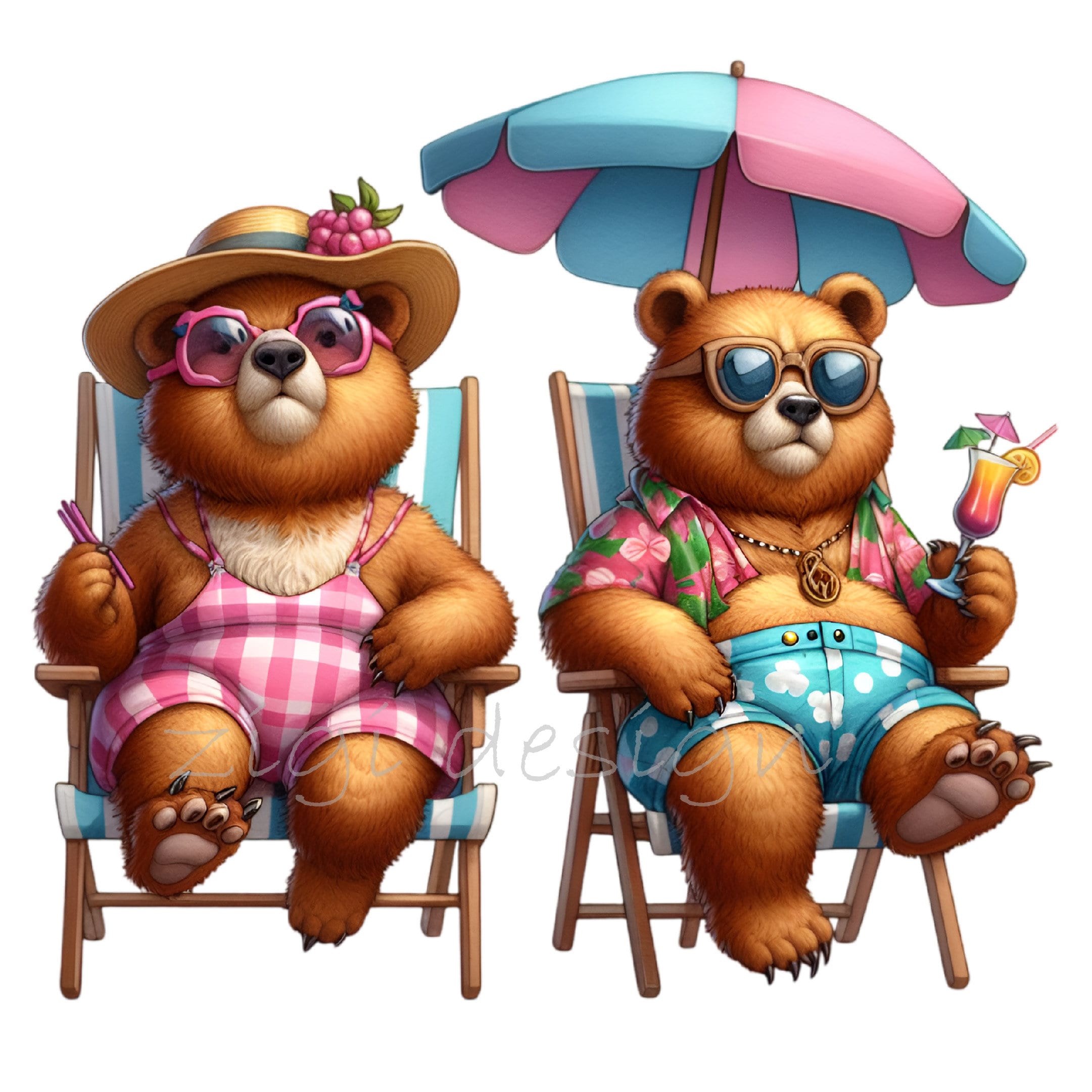 10 Cute Beach Bears PNG Clipart Digital Download – Summer Bears on ...