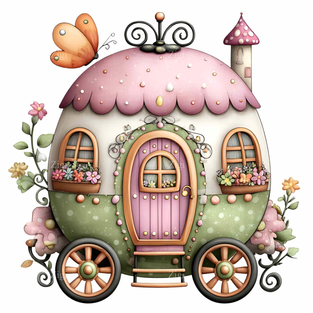 16 PNG Fairy Wagon Clipart – Whimsical Rolling House PNG – Magical ...