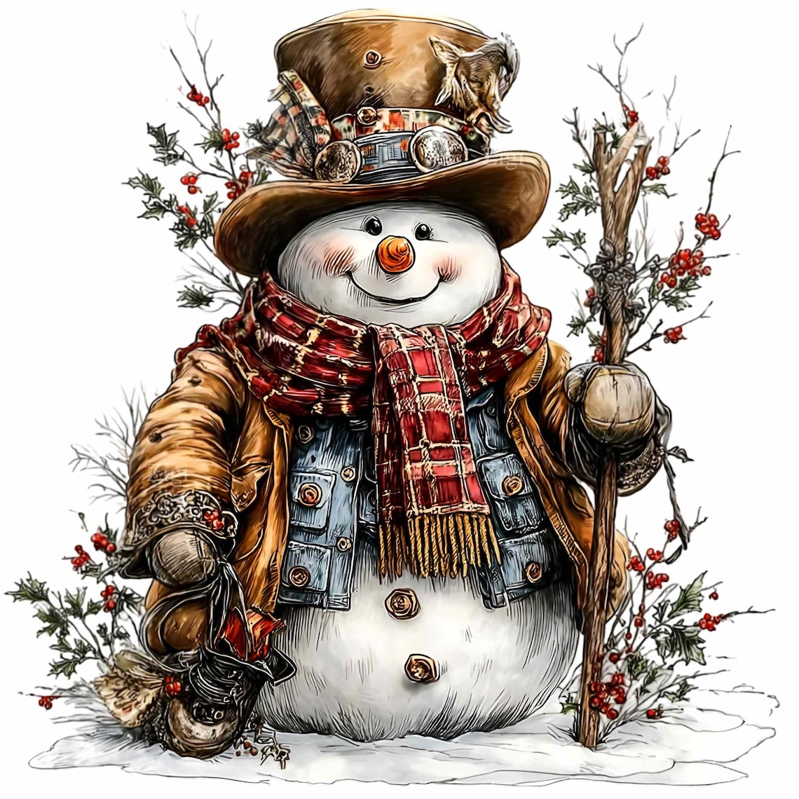 12 PNG Rustic Snowman Clipart – Vintage Christmas PNG for Farmhouse ...