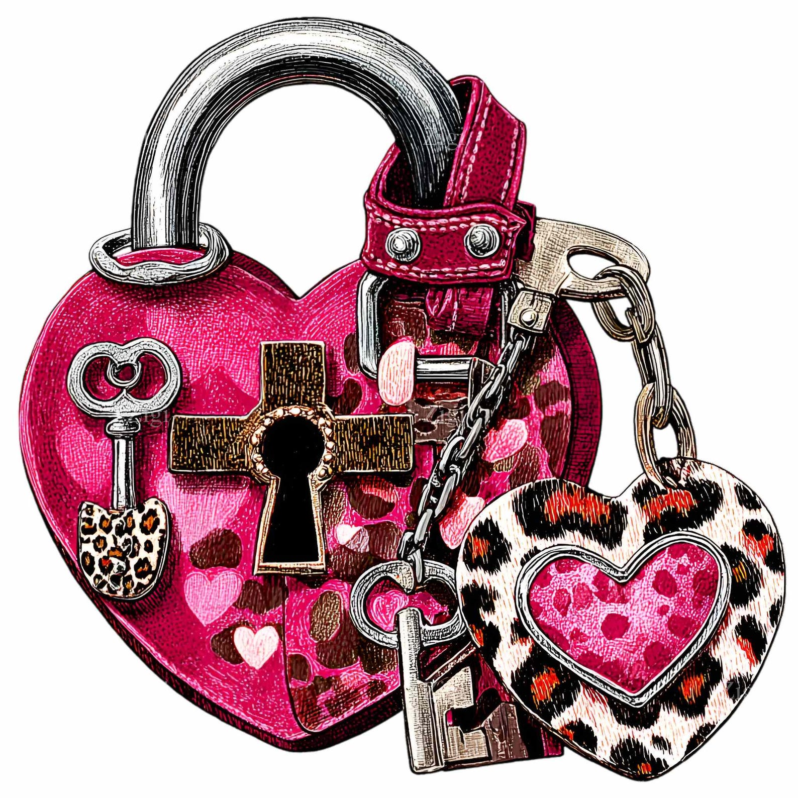 15 PNG Heart Lock Clipart – Leopard Print Love Lock and Key for ...