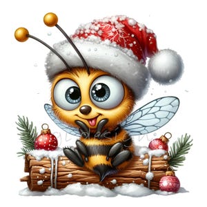 12 Christmas Bee PNG Clipart, Cute Bumblebee With Santa Hat and ...