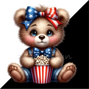 Bear Clip Art, Patriotic Bear Clipart, 4th of July Clipart, 12 PNG ...