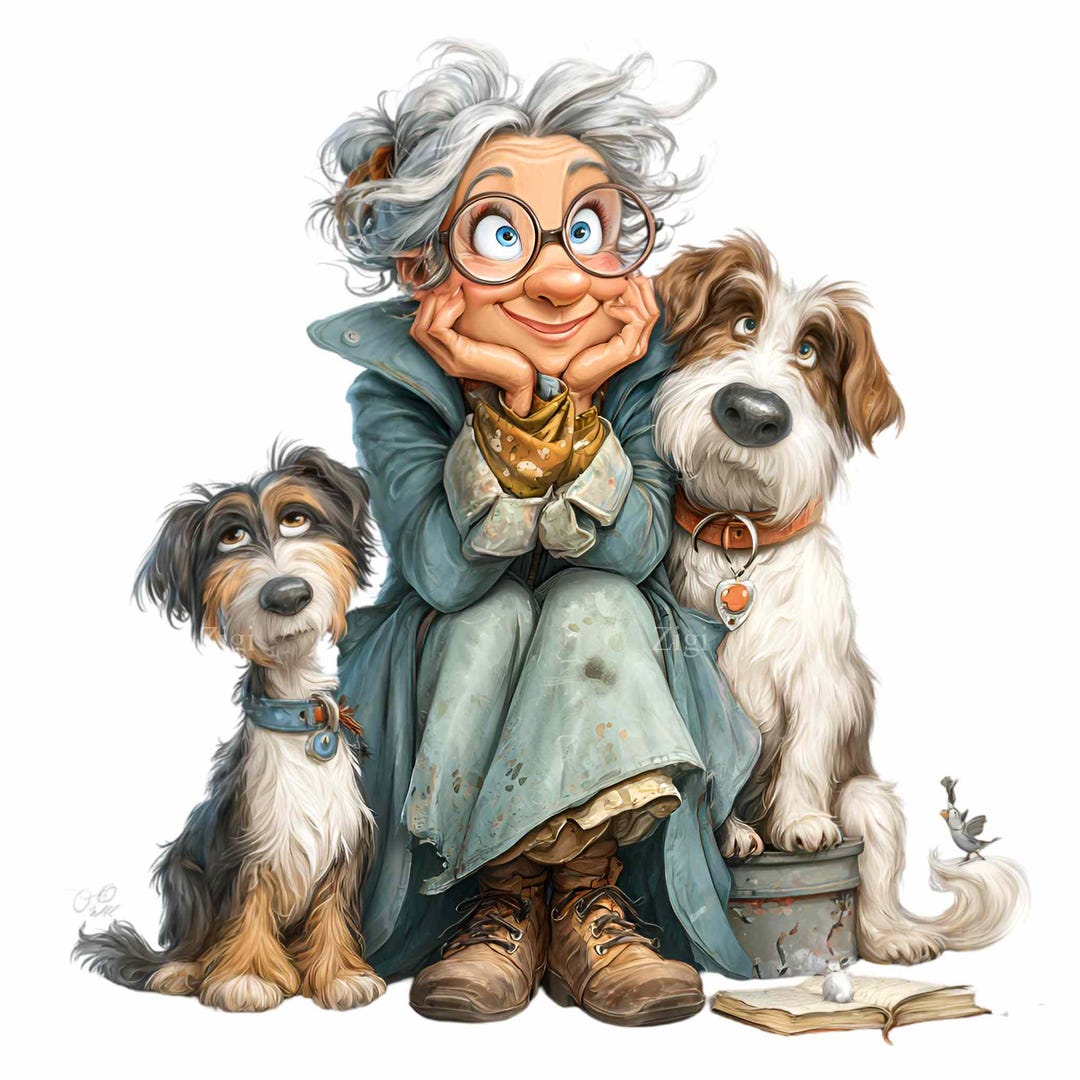 12 PNG Grandma With Dogs Clipart – Funny Elderly Woman PNG for Pet ...