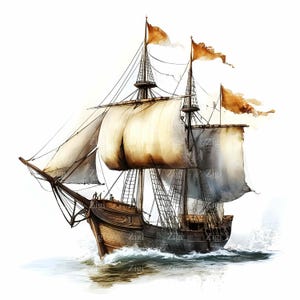 28 JPEG Sailing Ship Illustration – Vintage Boat JPG Clipart – Nautical ...