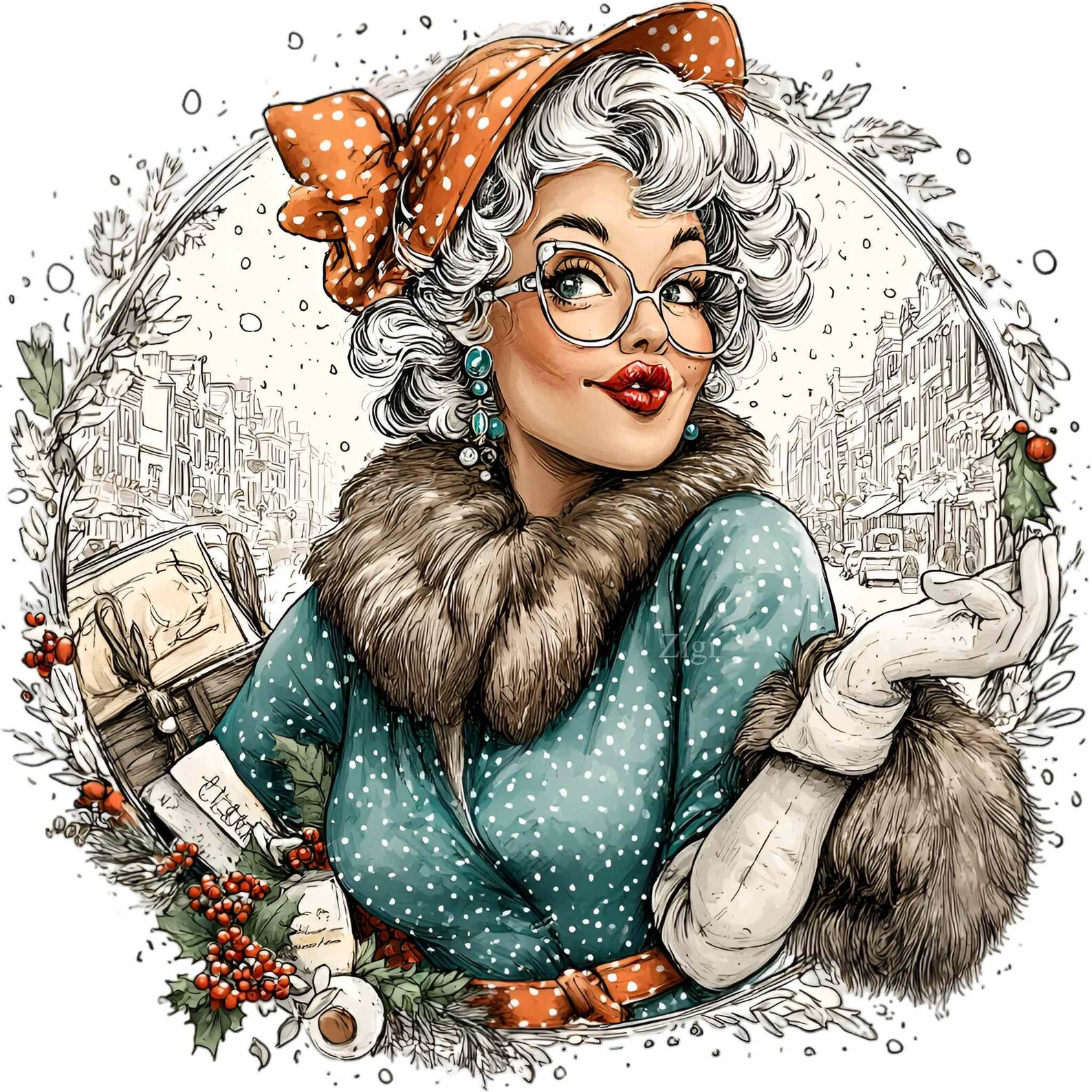 10 PNG Retro Christmas Lady Clipart – Holiday Woman PNG – Vintage ...