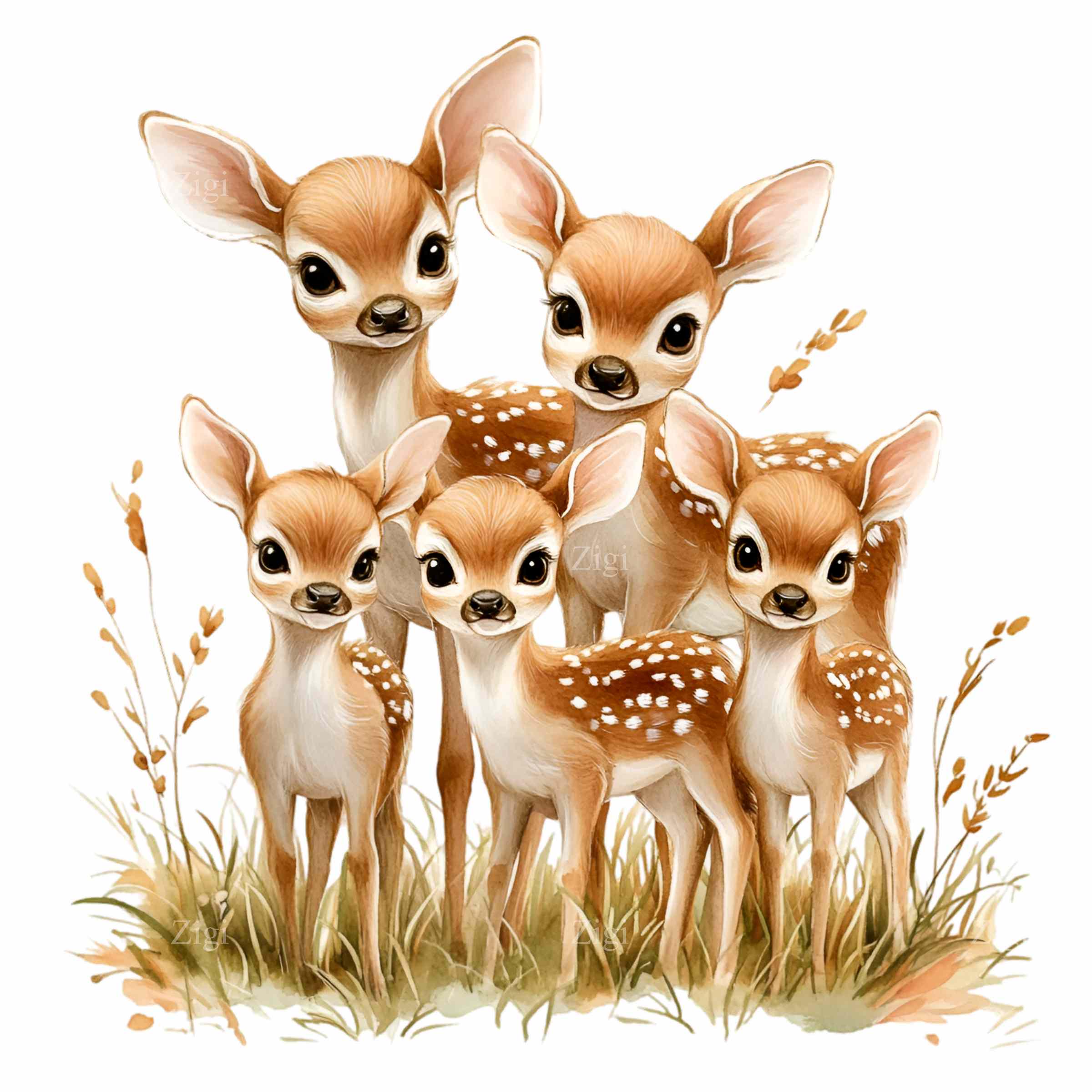 17 PNG Five Baby Deer, Woodland Family Clipart, Spotted Fawn Nursery ...