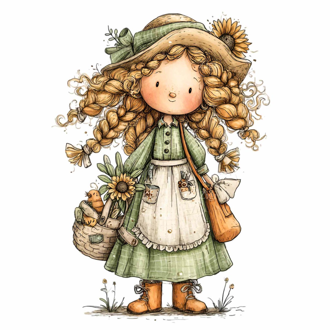 14 PNG Sunflower Girl Clipart, Garden Kid Sublimation Design Retro ...