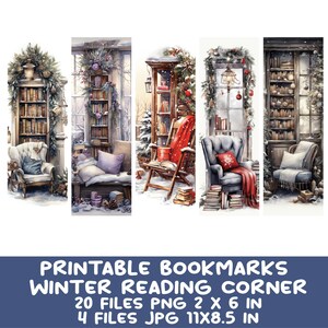 Winter Printable Bookmarks Reading Corner Library PNG - Etsy