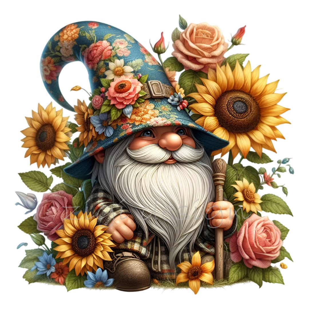Sunflower Clipart, Gnome Clip Art, 15 PNG Summer Flowers, Junk Journal ...