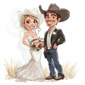 28 JPEG Western Wedding Couple Clipart, Cowboy Bride Cartoon JPEG ...