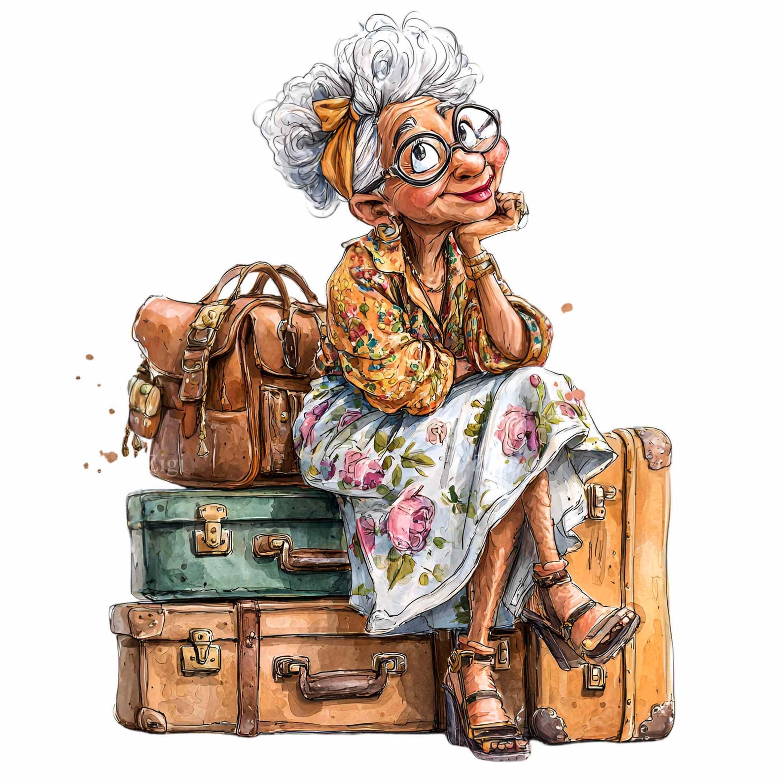 18 PNG Traveling Woman – Funny Grandma With Suitcases PNG Clipart ...