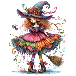 Playful Halloween Witch Clipart 10 PNG Colorful Witch With Striped Hat ...
